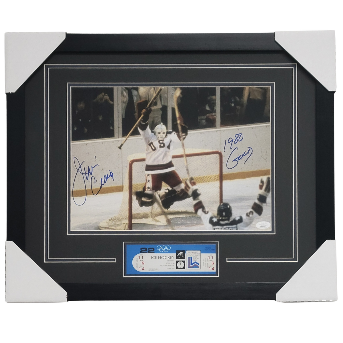 Jim Craig Signed & Professionally Framed 11x14 w/ Replica Ticket Displ ...