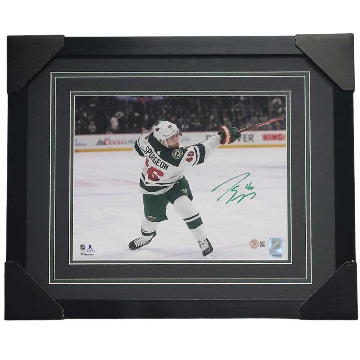Jared Spurgeon White Jersey Signed & Professionally Framed 11x14 Photo ...